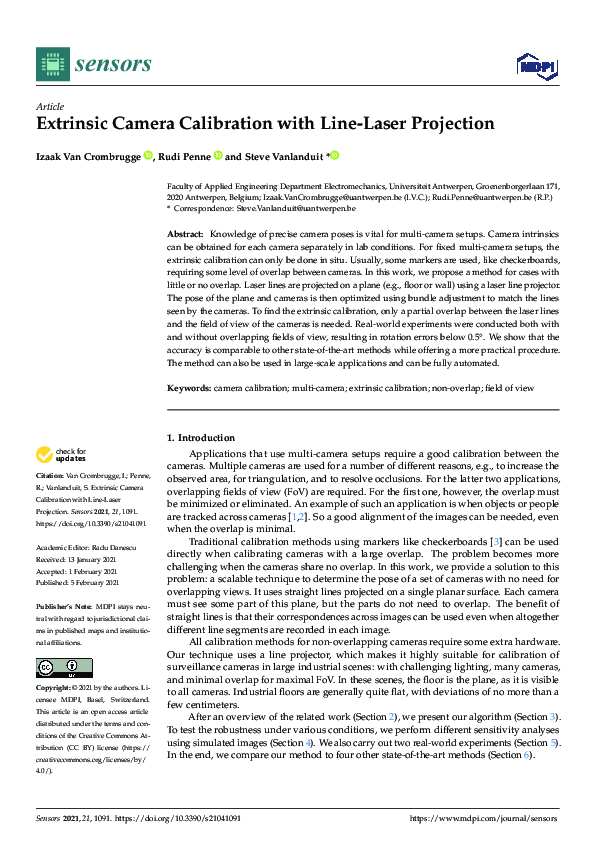 (PDF) Extrinsic Camera Calibration with Line-Laser Projection | Rudi ...