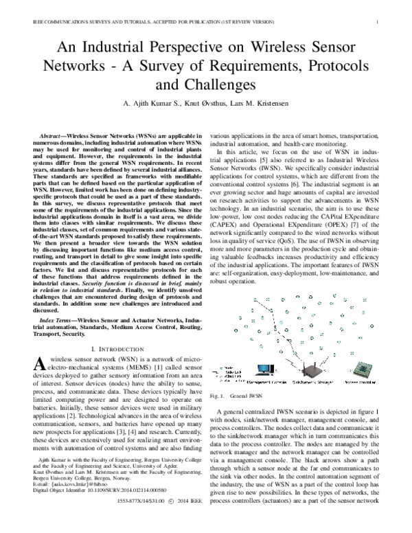 (PDF) An Industrial Perspective on Wireless Sensor Networks — A Survey of Requirements ...