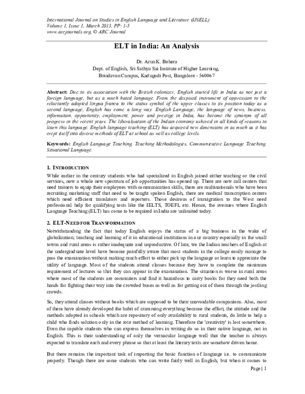 (PDF) ELT in India : An Analysis