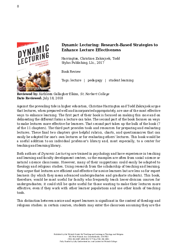 Pdf Dynamic Lecturing Research Based Strategies To Enhance Lecture Effectiveness