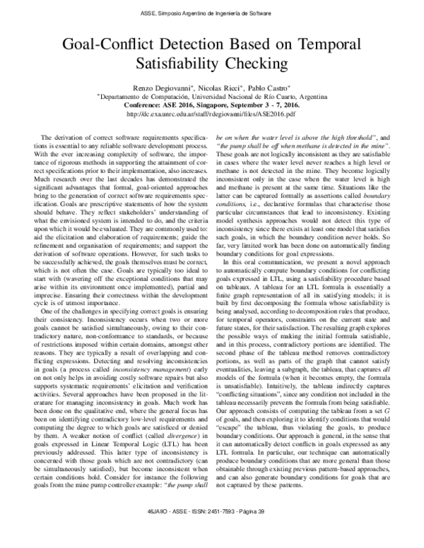 (PDF) Goal-conflict detection based on temporal satisfiability checking