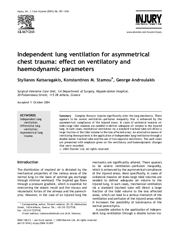 (PDF) Independent lung ventilation for asymmetrical chest trauma ...