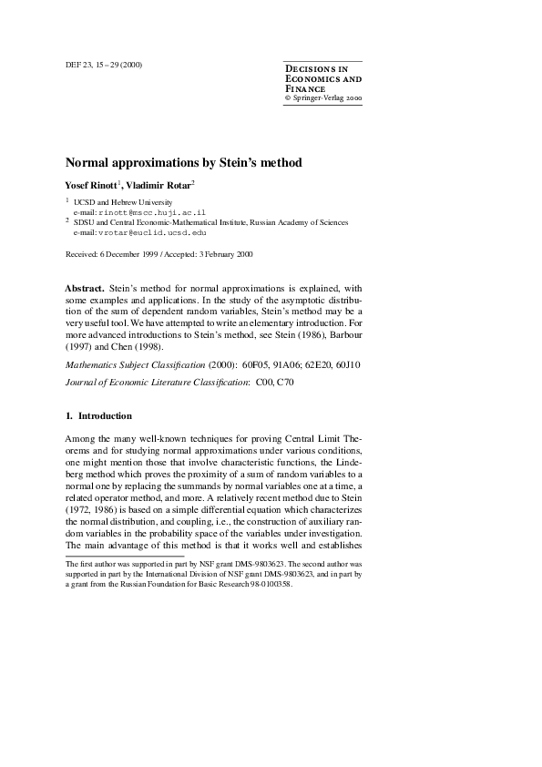 (PDF) Normal approximations by Stein's method