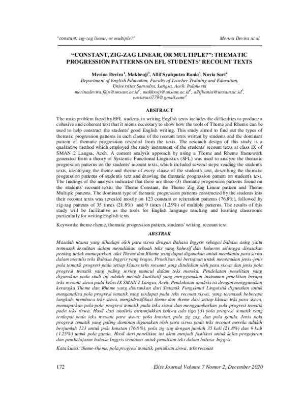 (PDF) “Constant, Zig-Zag Linear, or Multiple?”: Thematic Progression ...