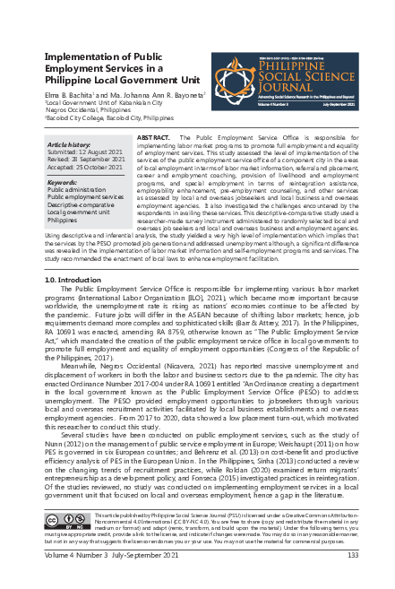 (PDF) Implementation of Public Employment Services in a Philippine ...