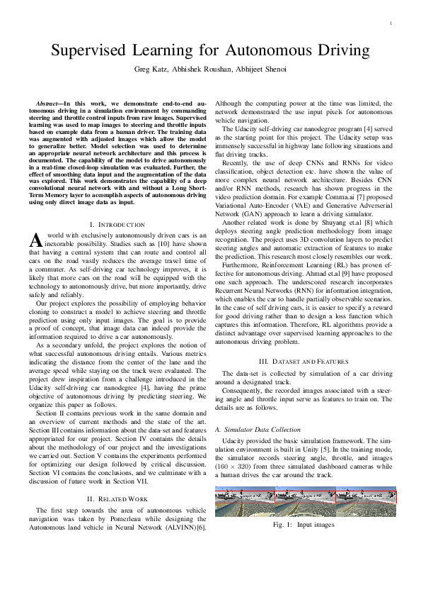 (PDF) Supervised Learning for Autonomous Driving