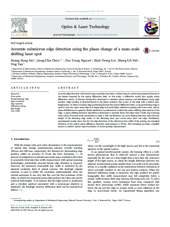 (PDF) Accurate submicron edge detection using the phase change of a nano-scale shifting laser spot