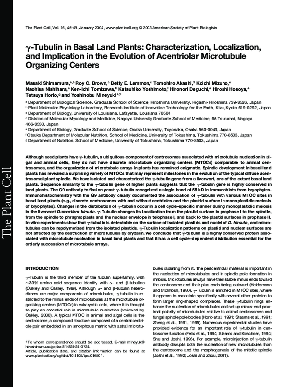 (PDF) γ-Tubulin in Basal Land Plants: Characterization, Localization ...