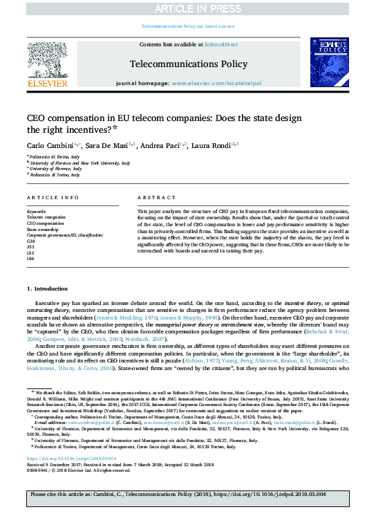 (PDF) CEO compensation in EU telecom companies: Does the state design ...