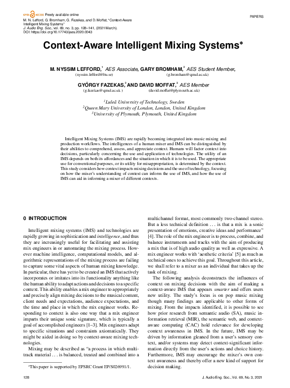 (PDF) Context-Aware Intelligent Mixing Systems