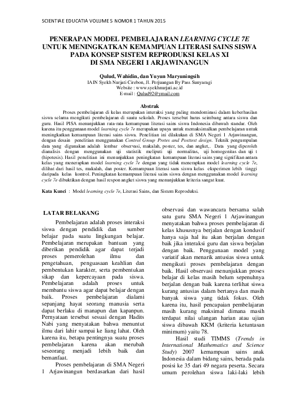 (PDF) Penerapan Model Pembelajaran Learning Cycle 7E Untuk Meningkatkan Kemampuan Literasi Sains ...
