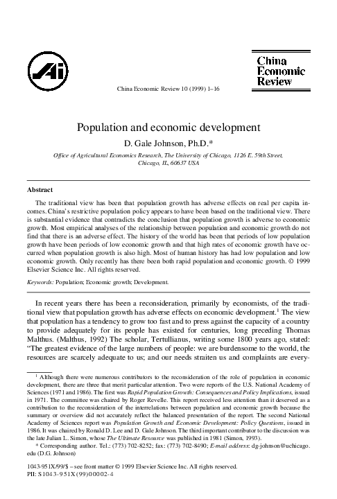 (PDF) Population and economic development