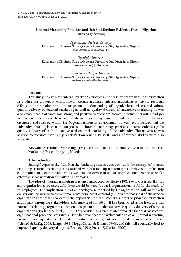 (PDF) Internal Marketing's Impact on Job Satisfaction