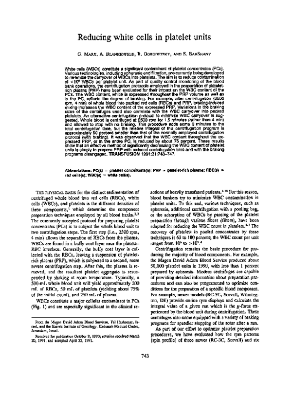 (PDF) Reducing white cells in platelet units