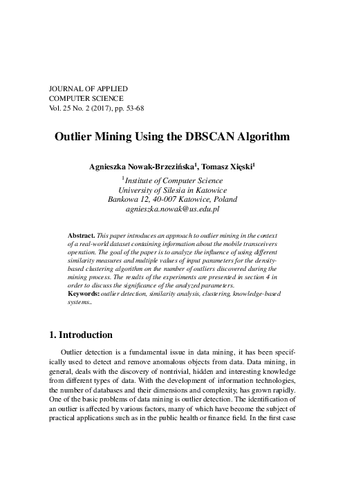 Pdf Outlier Mining Using The Dbscan Algorithm