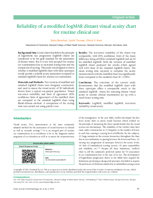 (PDF) Reliability of a modified logMAR distant visual acuity chart for ...