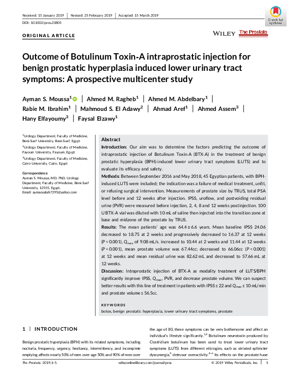 (PDF) Outcome of Botulinum Toxin‐A intraprostatic injection for benign ...