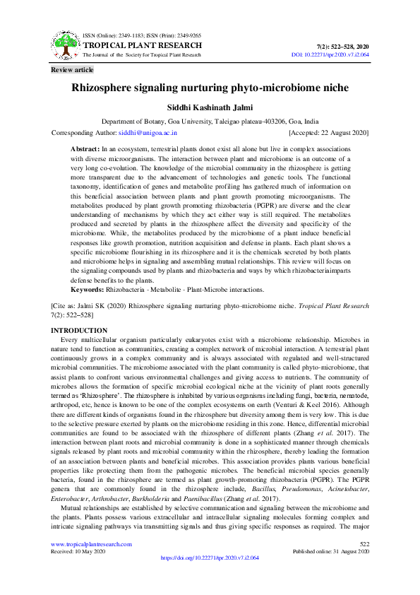 (PDF) Rhizosphere signaling nurturing phyto-microbiome niche | Siddhi ...