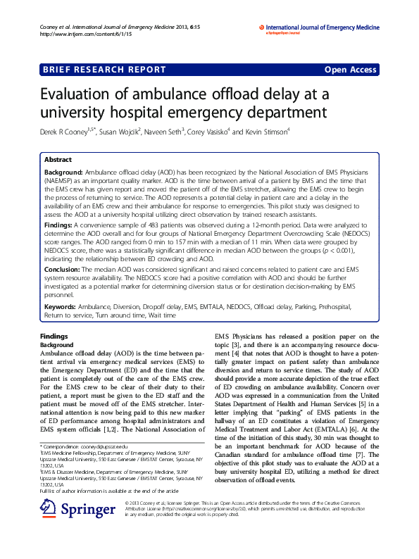 (PDF) Evaluation of ambulance offload delay at a university hospital ...