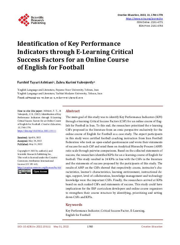 (PDF) Identification of Key Performance Indicators through E-Learning ...