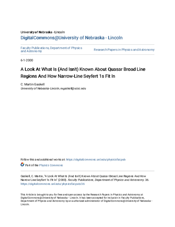 (PDF) A Look At What Is (And Isn\u27t) Known About Quasar Broad Line ...