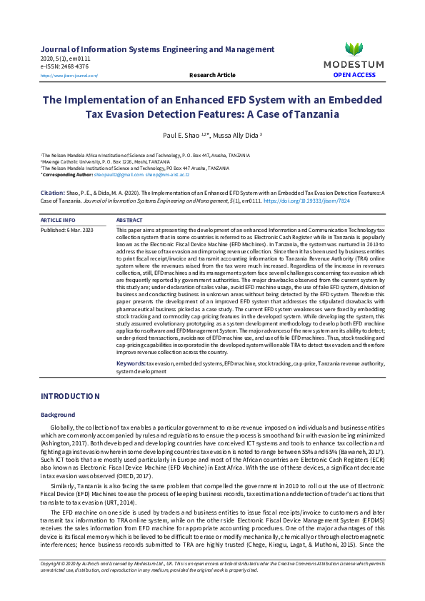 (PDF) The Implementation of an Enhanced EFD System with an Embedded Tax ...