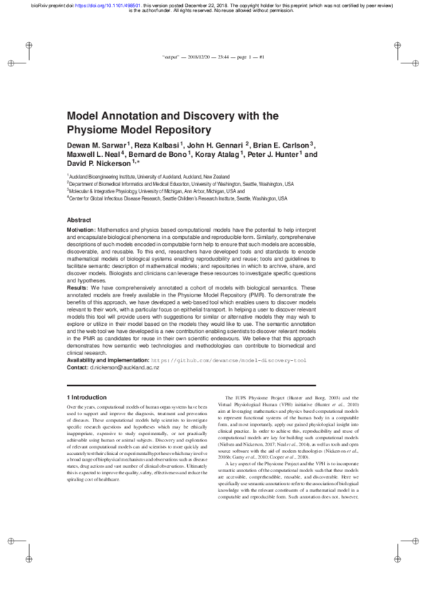 (PDF) Model Annotation and Discovery with the Physiome Model Repository