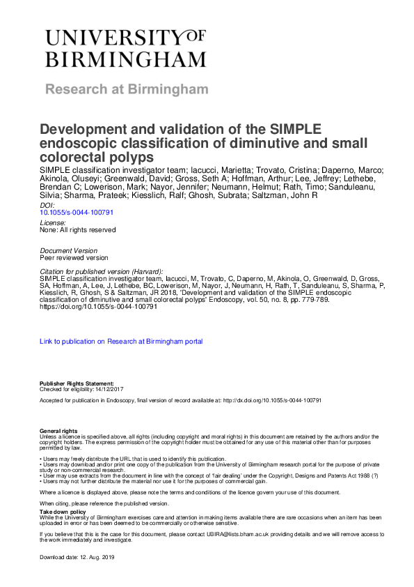 (PDF) Development and validation of the SIMPLE endoscopic ...