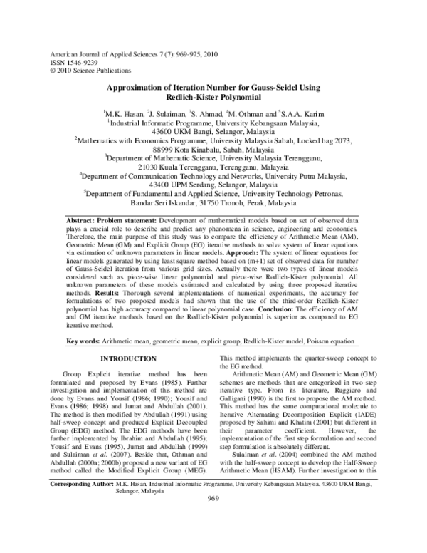 (PDF) Approximation of Iteration Number for Gauss-Seidel Using Redlich ...