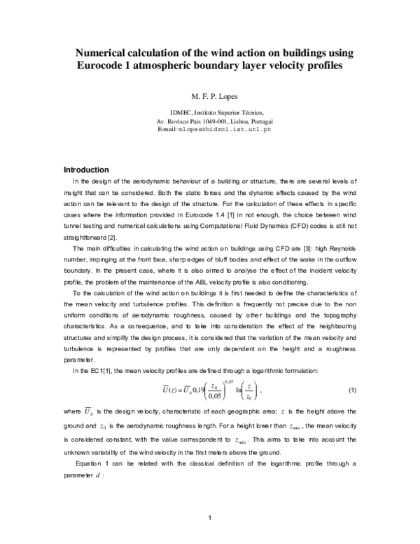 (PDF) Numerical calculation of the wind action on buildings using ...