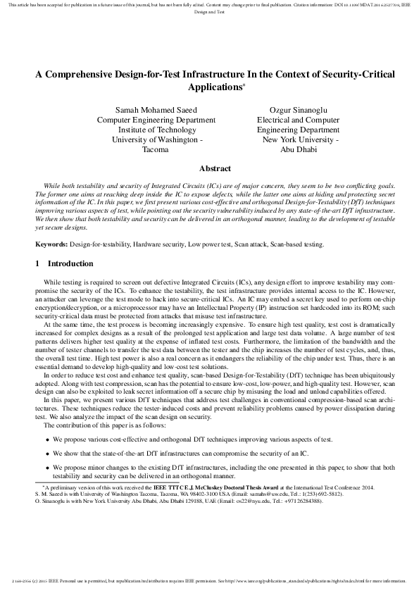 (PDF) A Comprehensive Design-for-Test Infrastructure In the Context of ...