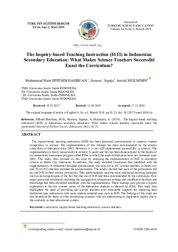 (PDF) The Inquiry-based Teaching Instruction (IbTI) in Indonesian ...