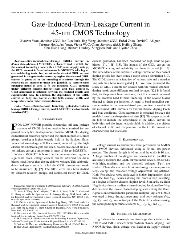 (PDF) Gate-Induced-Drain-Leakage Current in 45-nm CMOS Technology