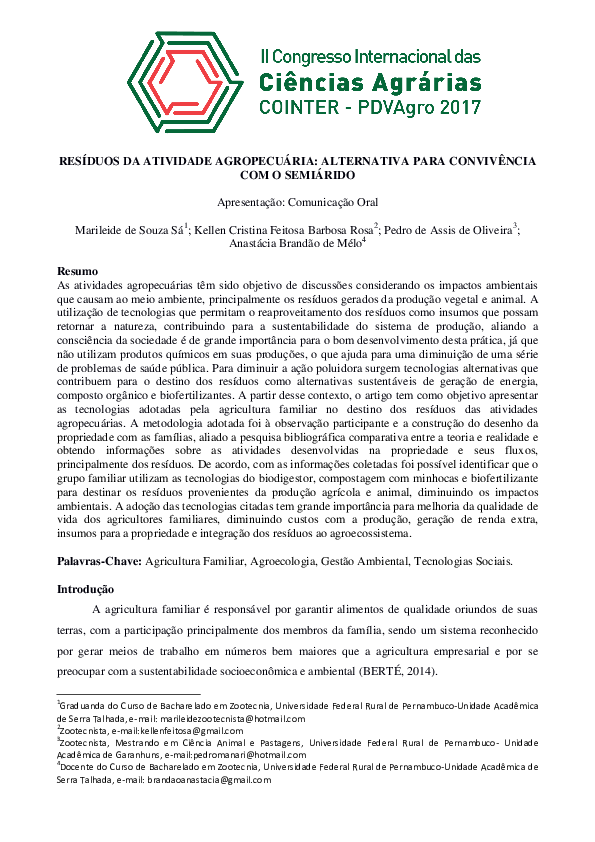 (PDF) Resíduos Da Atividade Agropecuária: Alternativa Para Convivência ...