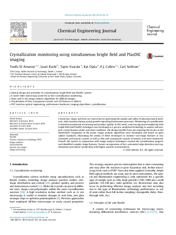 (PDF) Crystallization monitoring using simultaneous bright field and ...