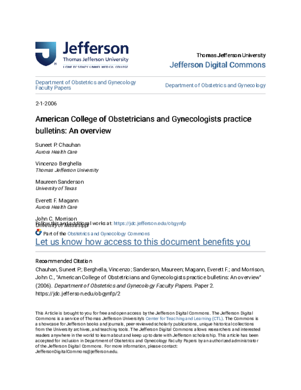 (PDF) American College of Obstetricians and Gynecologists practice ...