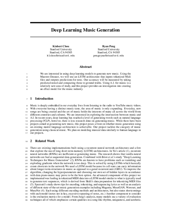 (PDF) Deep Learning Music Generation