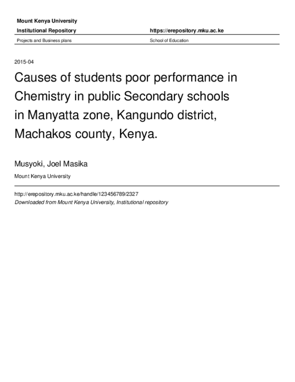 (PDF) Causes of students poor performance in Chemistry in public ...
