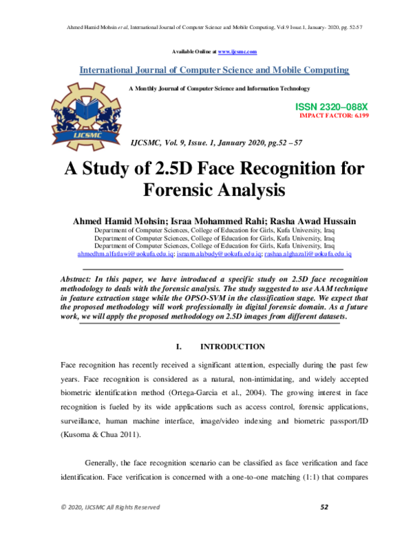 (PDF) A Study of 2.5D Face Recognition for Forensic Analysis