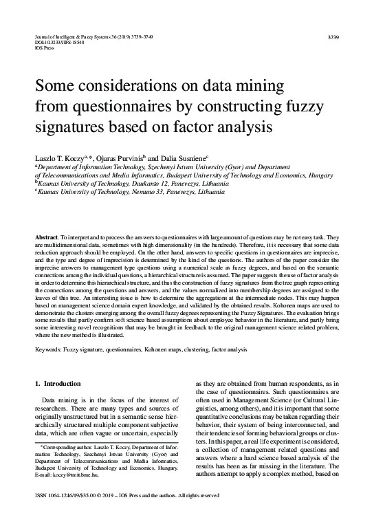 (PDF) Some considerations on data mining from questionnaires by constructing fuzzy signatures ...