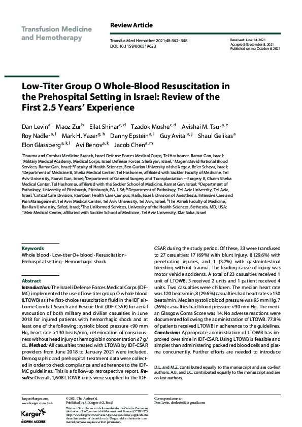 (PDF) Low-Titer Group O Whole-Blood Resuscitation in the Prehospital ...