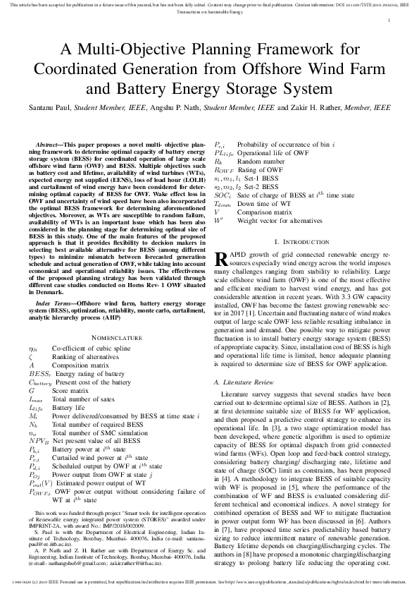 (PDF) A Multi-Objective Planning Framework for Coordinated Generation from Offshore Wind Farm ...