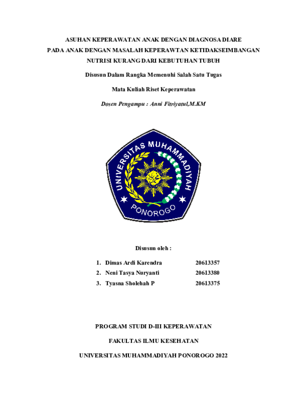 (DOC) ASUHAN KEPERAWATAN ANAK DENGAN DIAGNOSA DIARE (1)