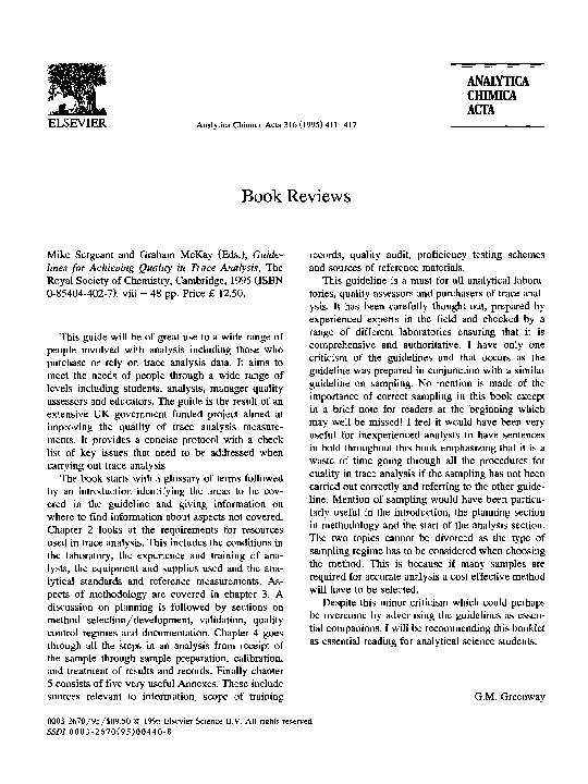 (PDF) Guide-lines for achieving quality in trace analysis