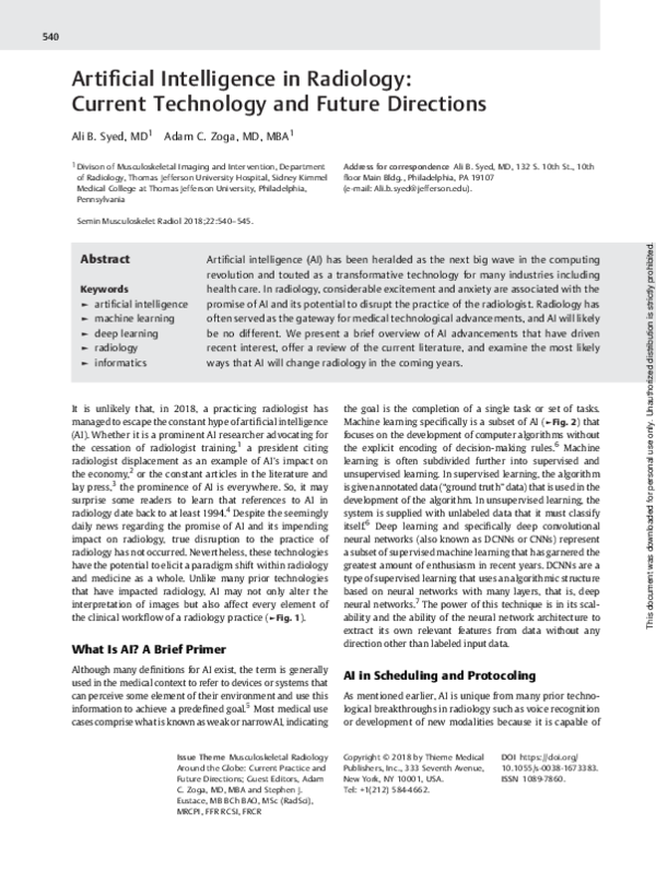 (PDF) Artificial Intelligence in Radiology: Current Technology and ...