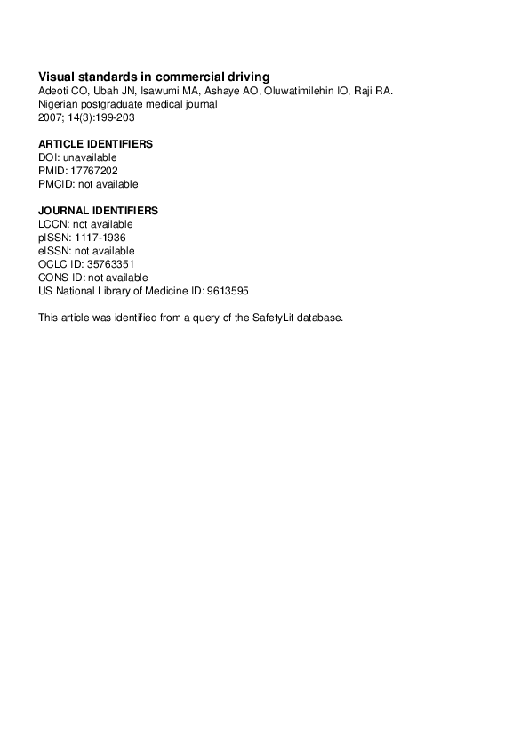 (PDF) Visual standards in commercial driving