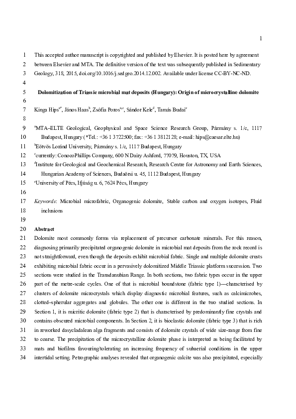 (PDF) Dolomitization of Triassic microbial mat deposits (Hungary ...