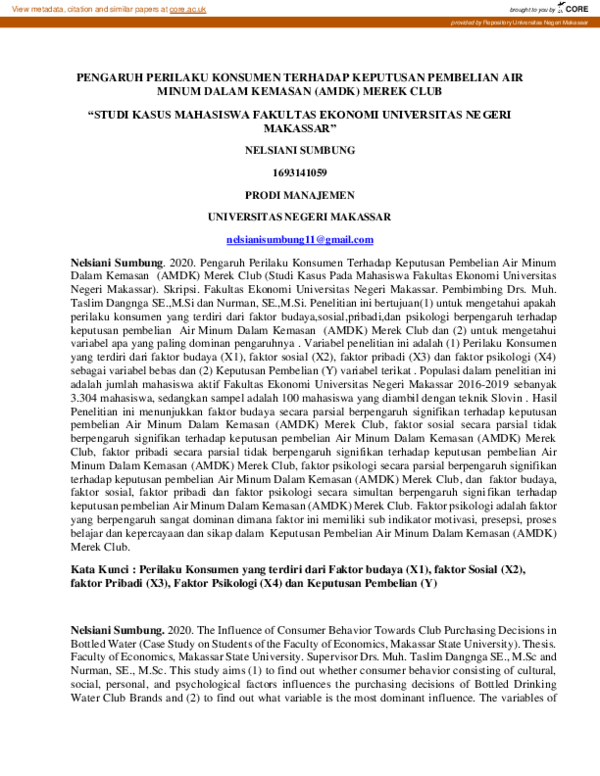 (PDF) Pengaruh Perilaku Konsumen Terhadap Keputusan Pembelian Air Minum ...