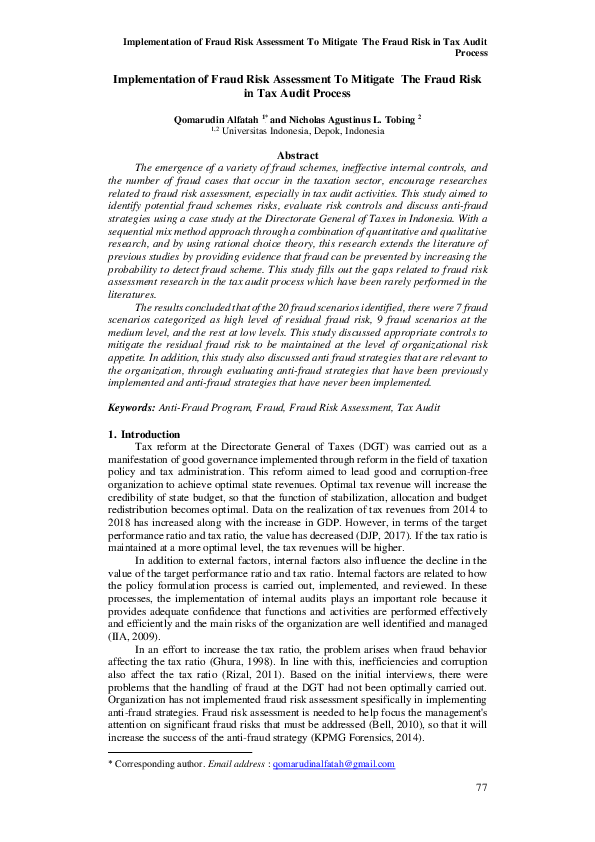 (PDF) Implementation of Fraud Risk Assessment To Mitigate The Fraud ...