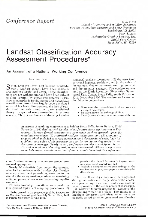 (PDF) Landsat classification accuracy assessment procedures